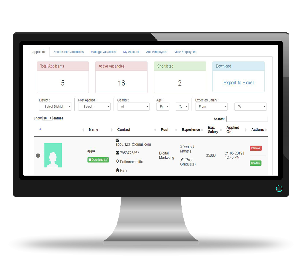 Free Career Application Management System |Techalone